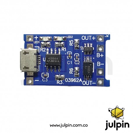 Cargador de batería de lítio 18650 1A TP4056 con conector Micro USB